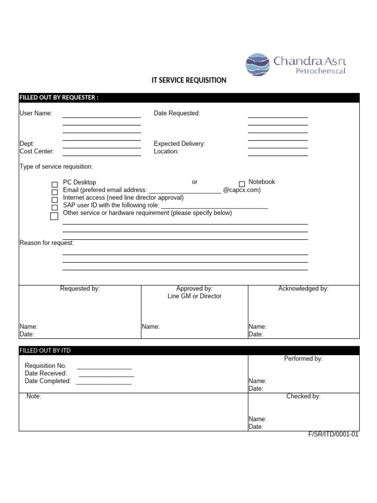 IT Service Requisition Form Template | PDF
