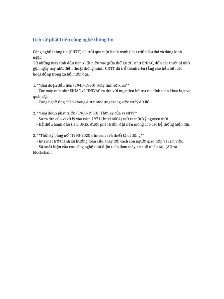 Lich Su Phat Trien Cong Nghe Thong Tin | PDF