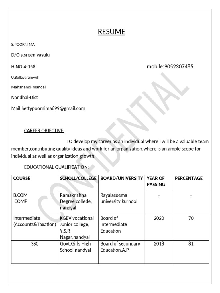 Rusume Poornima | PDF