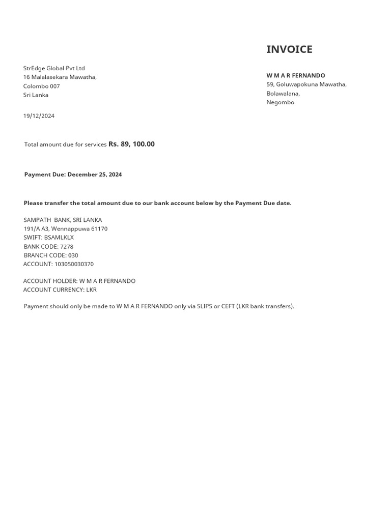 Service Invoice December 2024 | PDF