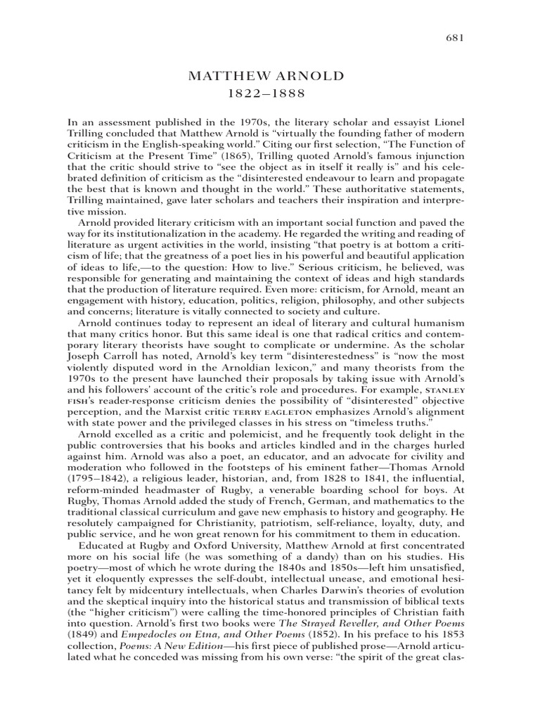 Arnold - Function of Criticism at The Present Time | PDF | Edmund Burke | Literary Criticism