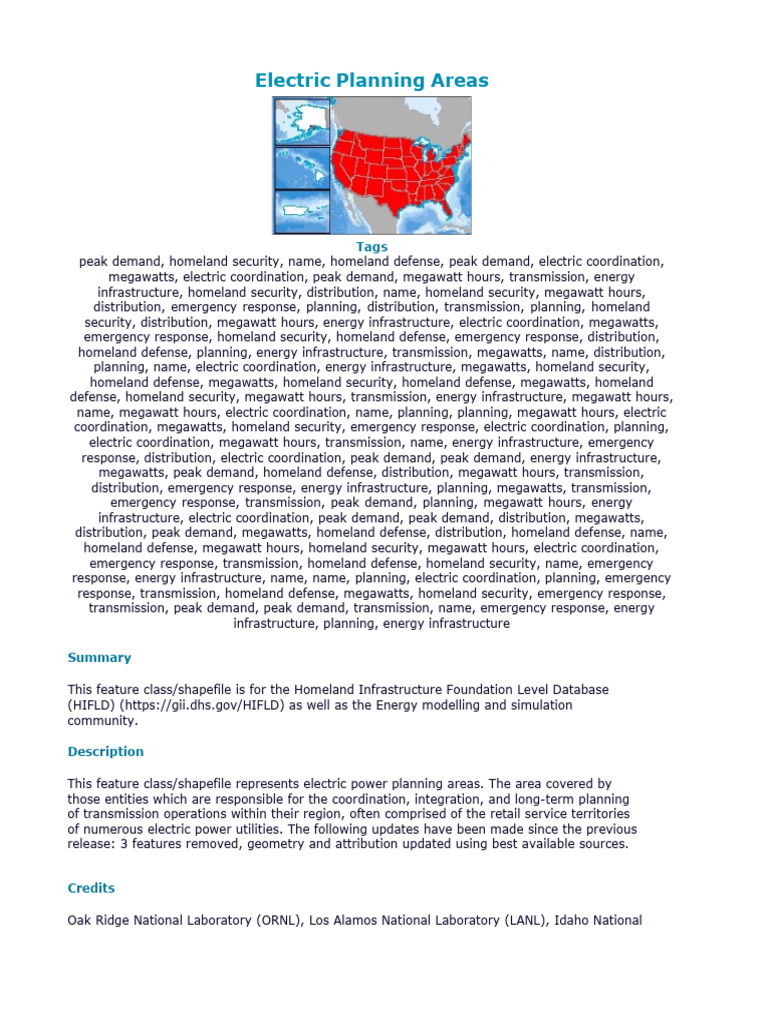 Electric Power Planning Areas Data | PDF | Arc Gis | Metadata
