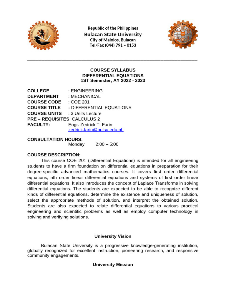 COE-201-Differential-Equations | PDF | Equations | Laplace Transform