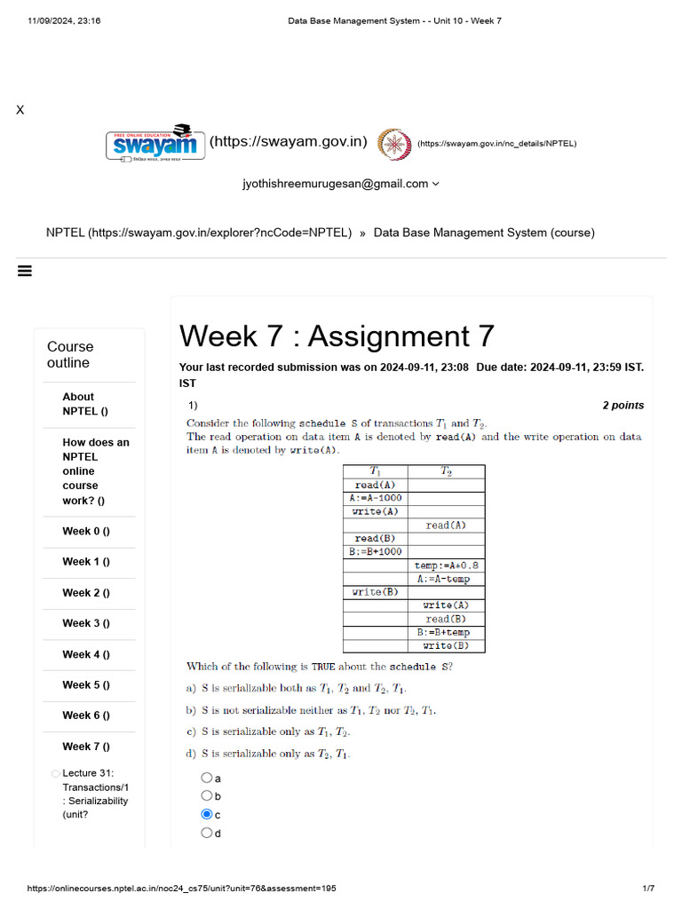 Data Base Management System - Unit 10 - Week 7 | PDF | Information Retrieval | Concurrency ...