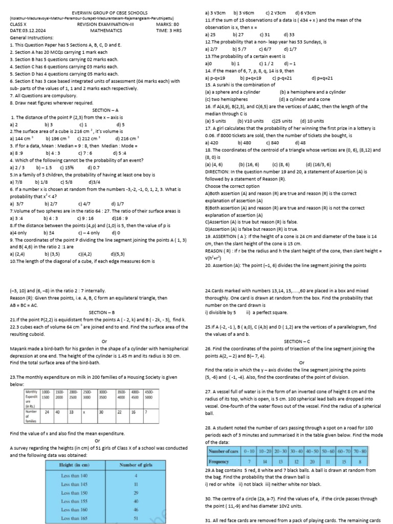 X REV-3 MATHS | PDF | Mean | Sphere
