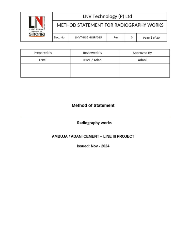 Method Statement Radiography Works | PDF | Nondestructive Testing ...