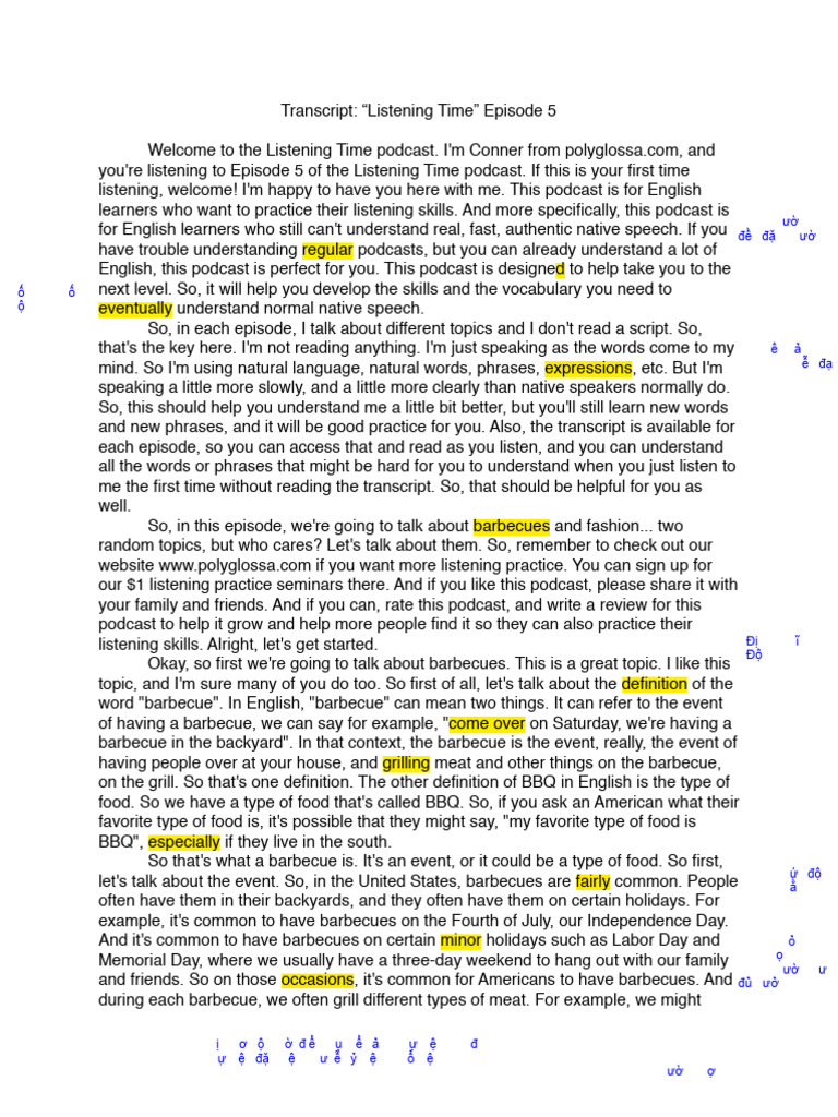 Episode 5 Transcript - Listening Time | PDF | Barbecue | English Language