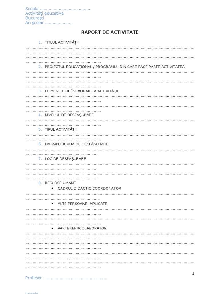 Raport de Activitate - Model de Completat