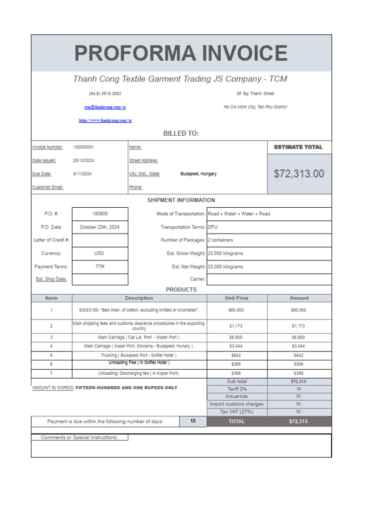 Proforma Invoice With Discount - Điều Kiện DPU (1) | PDF | Trade ...