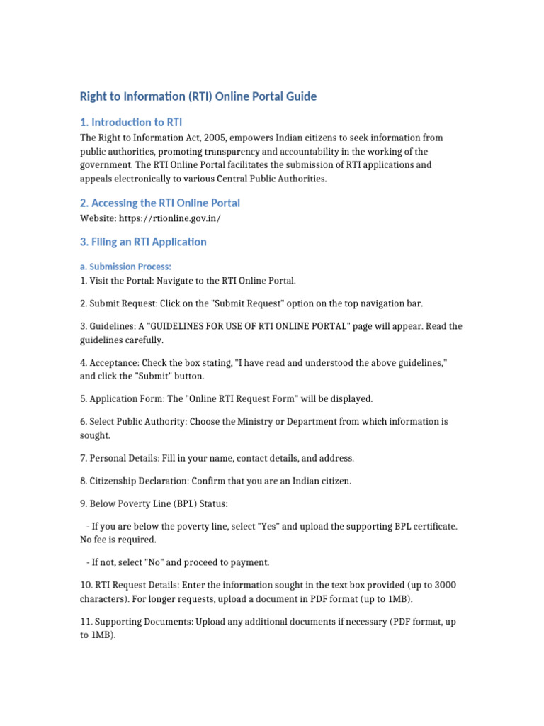 RTI Online Portal Guide | PDF