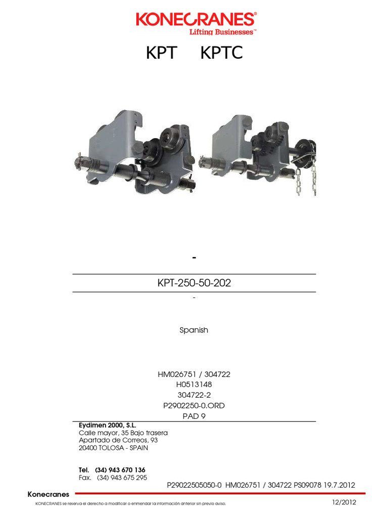 Manual KPT-250: Instrucciones y Garantía | PDF | Eje
