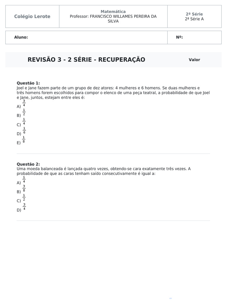 prova (2) | PDF | Probabilidade