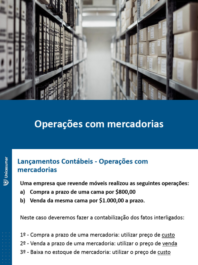 SLIDES AULA 3 Operacoes Com Mercadorias | PDF | Contabilidade | Economias