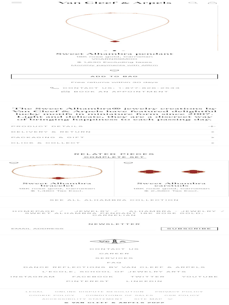 Sweet Alhambra Pendant 18K Rose Gold, Carnelian - Van Cleef & Arpels ...