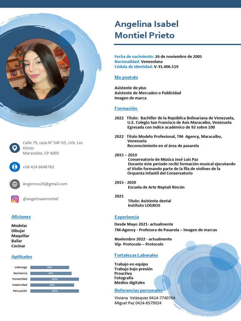 CV de Angelina Montiel: Asistente y Modelo | PDF | Venezuela | Las artes
