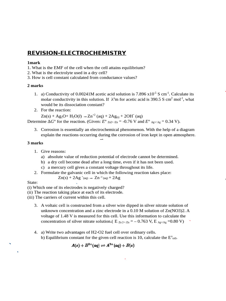 Revision Electrochemistry | PDF