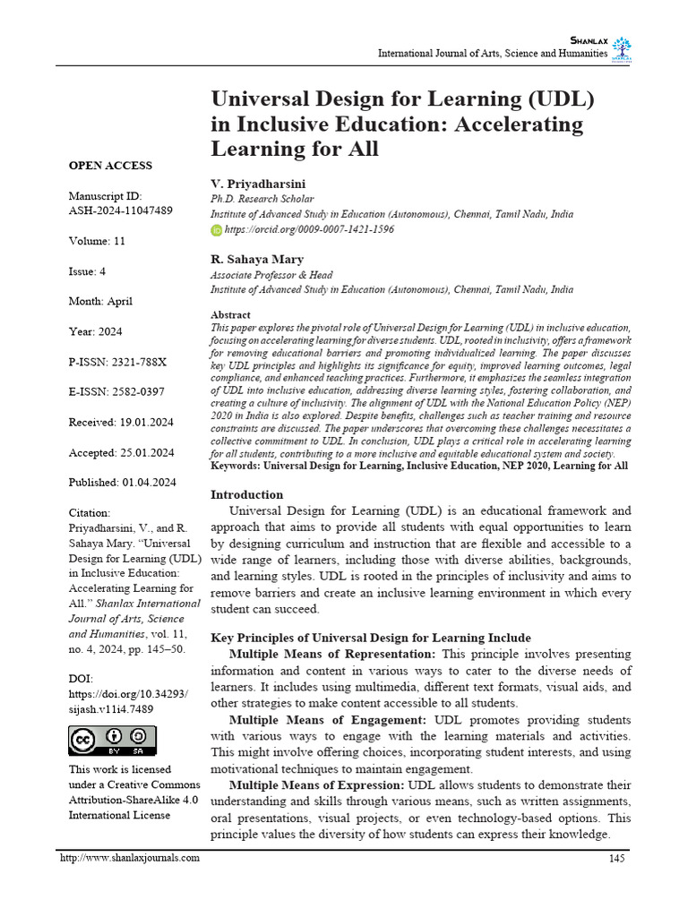 Universal Design For Learning UDL in Inclusive Edu | PDF | Inclusion ...