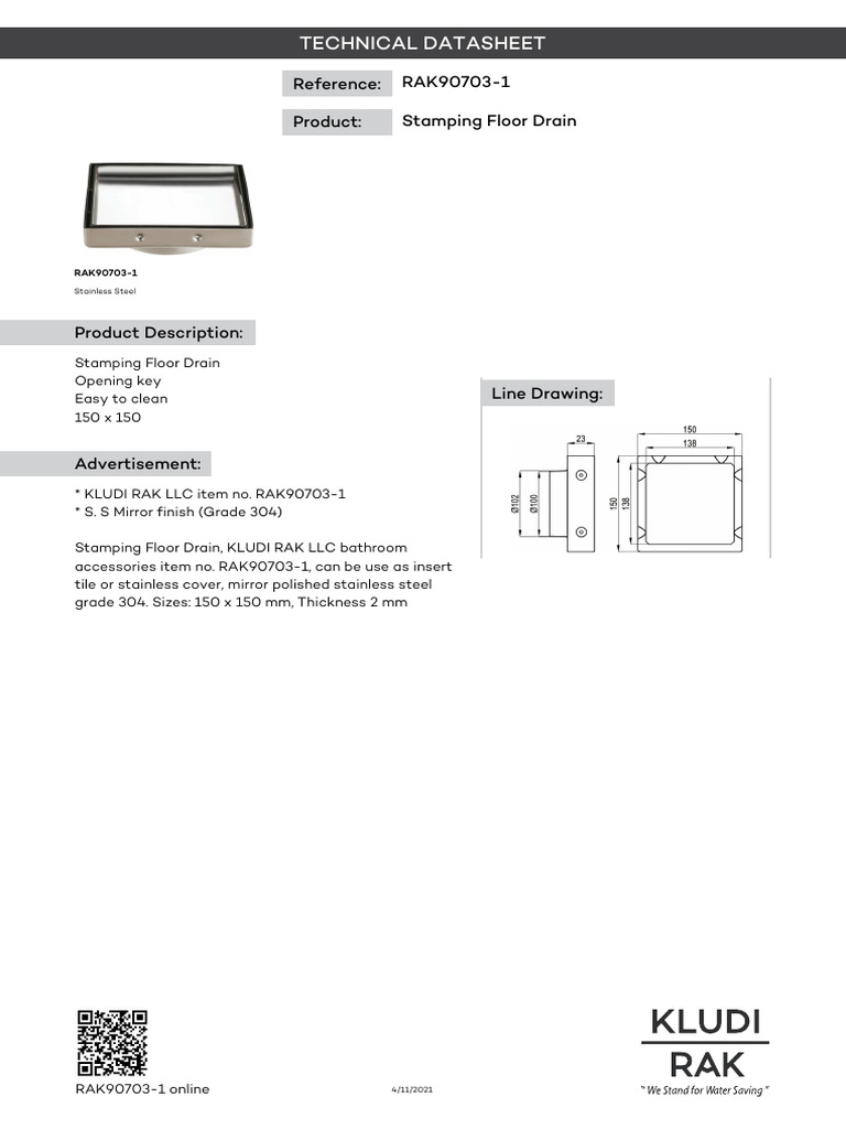 RAK90703-1 Stainless Steel Floor Drain | PDF
