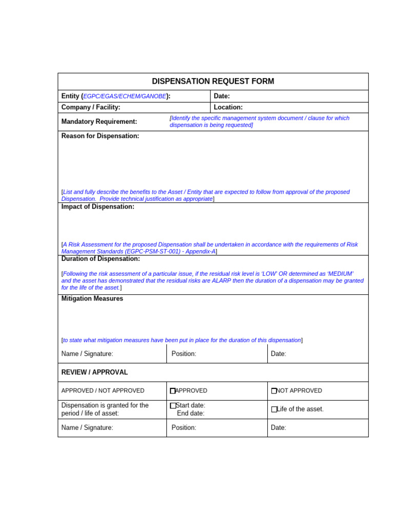 Dispensation Request Form | PDF