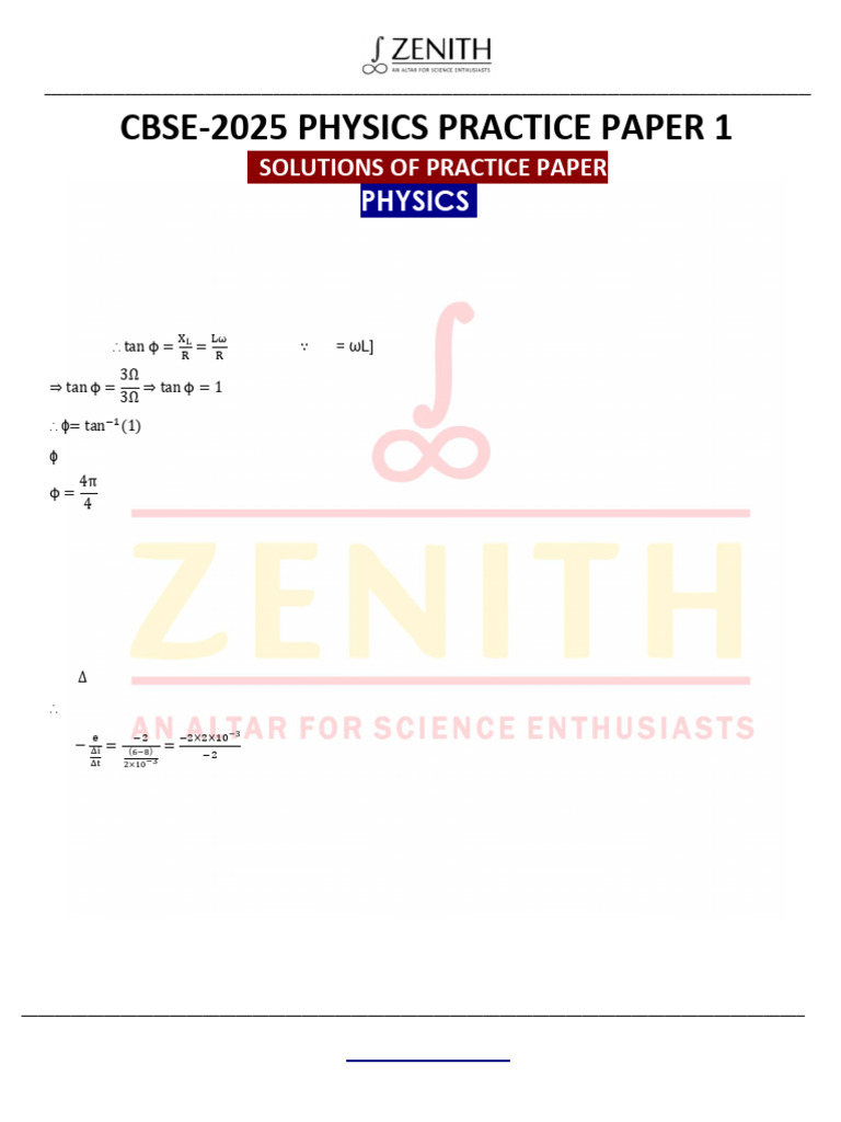 Class 12 Physics Paper 1 Solutions | PDF | Inductor | Transformer