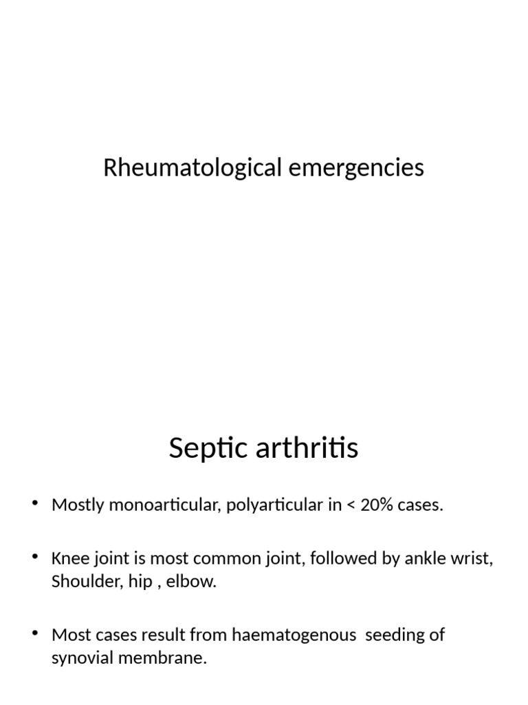 Key Rheumatological Emergencies | PDF | Rheumatology | Clinical Medicine