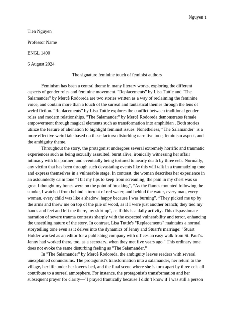 Comparision Essay of The Weird Stories (ENGL1400) - University of Manitoba | PDF | Feminism ...