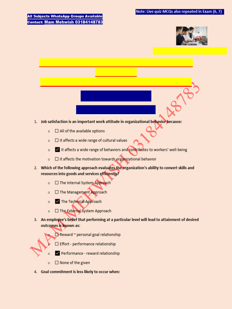 MGT502 MCQs Mids 2024 Mam Mehwish | PDF | Motivational | Motivation