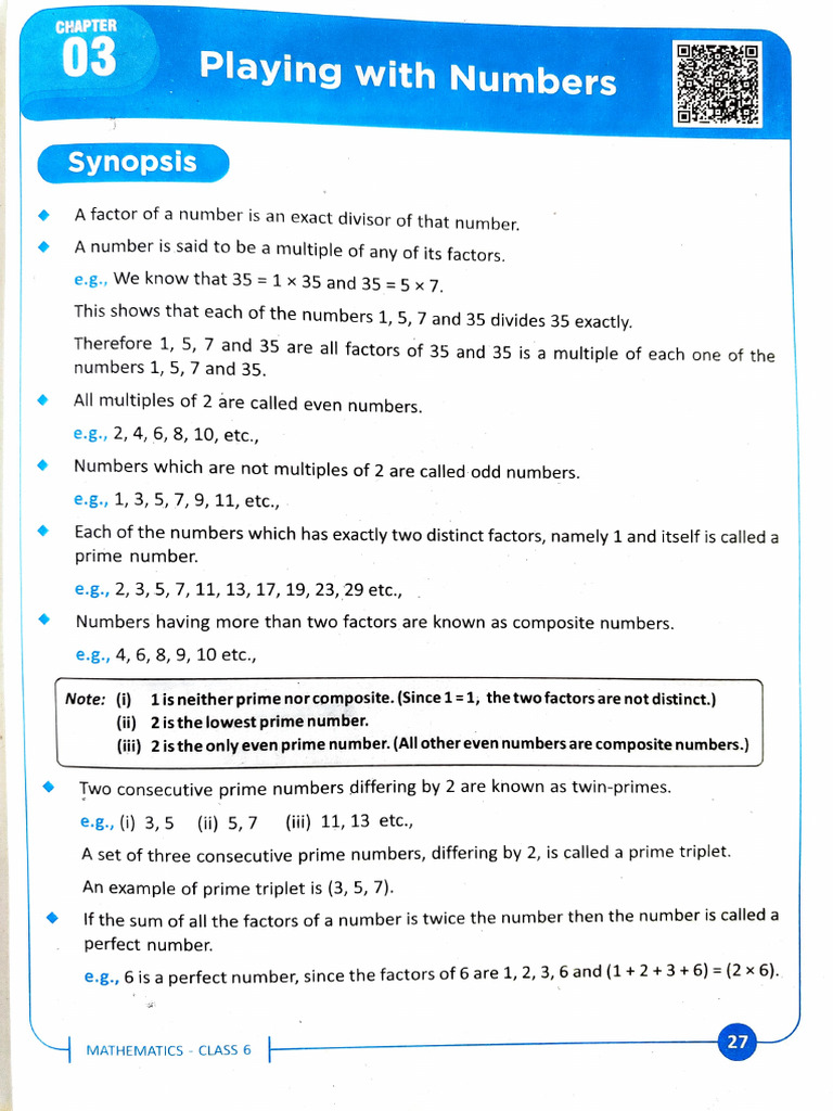 BMA Class 6 CH 3 Playing With Numbers | PDF | Factorization | Prime Number