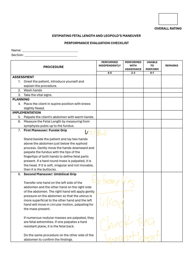 Leopolds Maneuver Checklist | PDF
