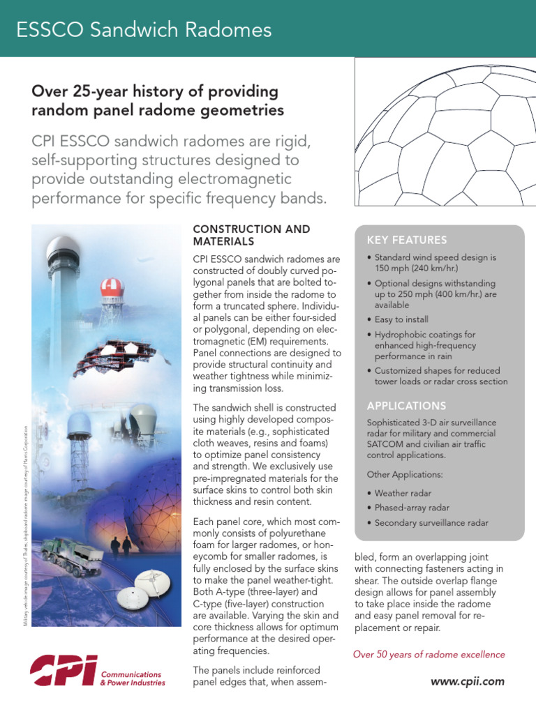 CPI ESSCO Sandwich Radomes Overview | PDF | Radar | Antenna (Radio)