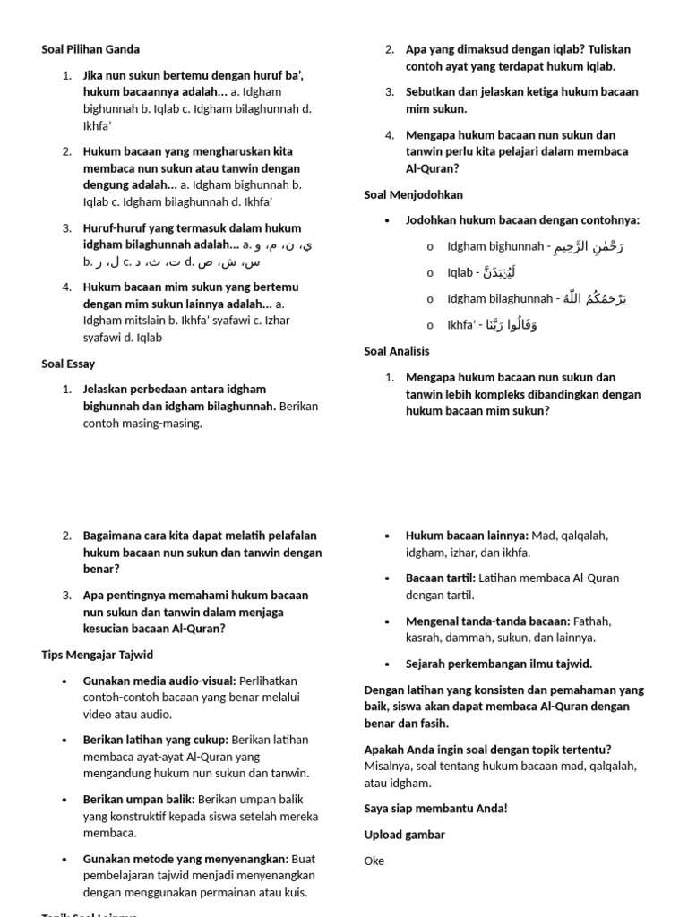 Soal Tajwid Kelas Jim | PDF