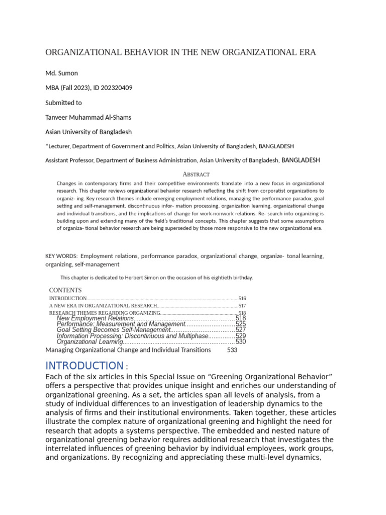 ORGANIZATIONAL BEHAVIOR IN THE NEW ORGANIZATIONAL ERA | PDF ...