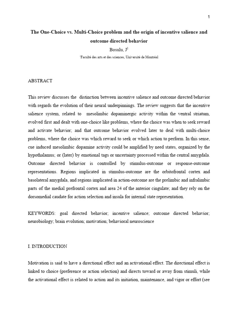The One-Choice vs. Multi-Choice Problem and The Origin of Incentive ...