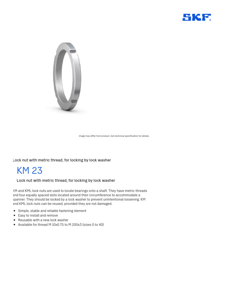 KM 23 - Lock Nuts and Locking Devices - SKF | PDF | License