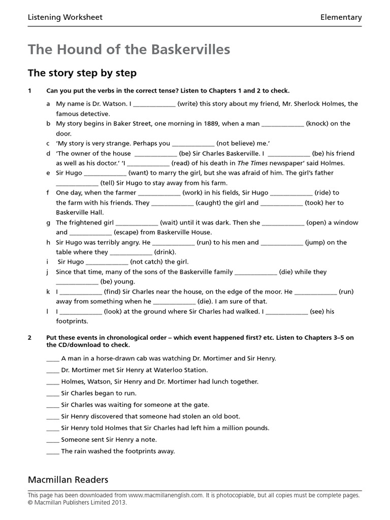 The Hound of Baskerville Audio Worksheet | PDF | Dr. Watson | The Hound ...