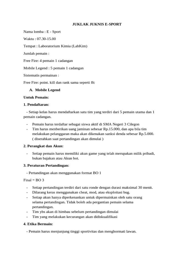 Juklak Juknis E-Sport | PDF