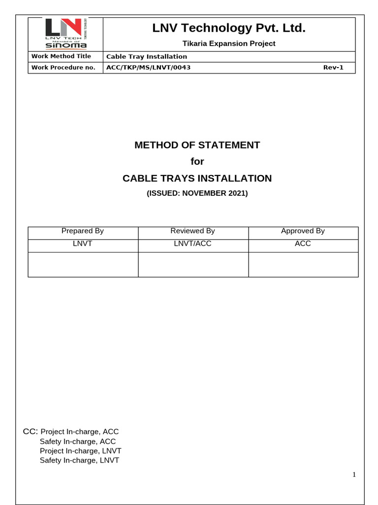 MOS-cable Tray Installation | PDF | Emergency | Scaffolding