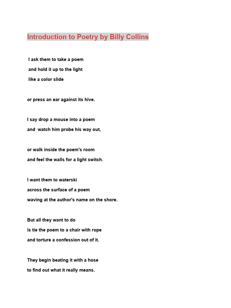 Exploring Billy Collins' Poetry Insights | PDF