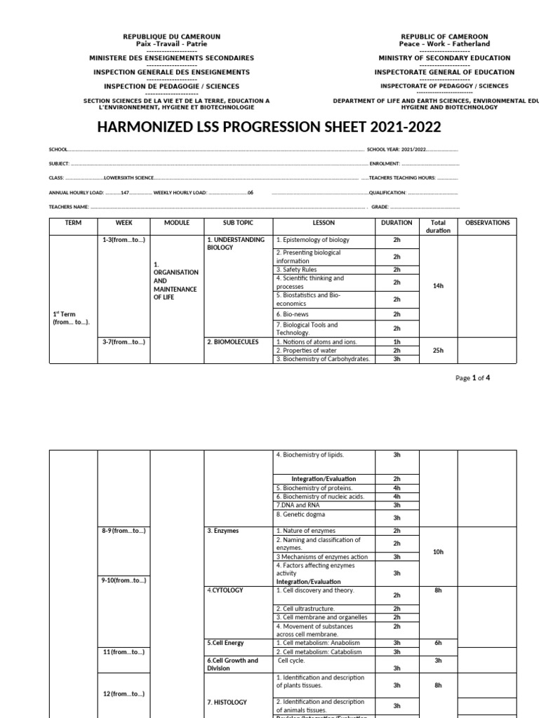 Harmonized LSS Biology Progression Sheet 2021 - 2022 | PDF ...