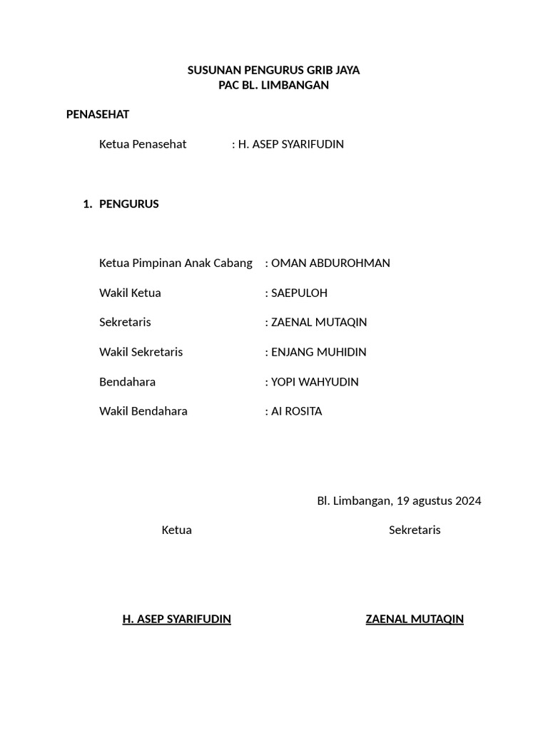 Susunan Pengurus Grib Jaya | PDF