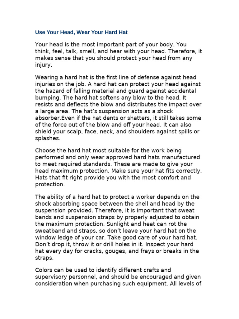 Use Your Head, Wear Your Hard Hat | PDF