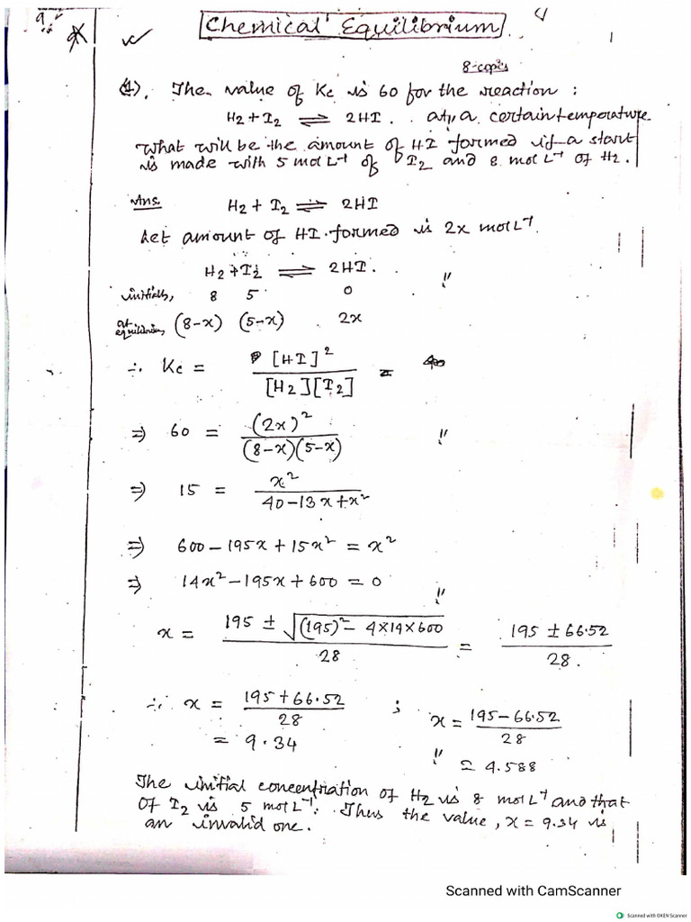 Chemical Equilibrium Problem | PDF