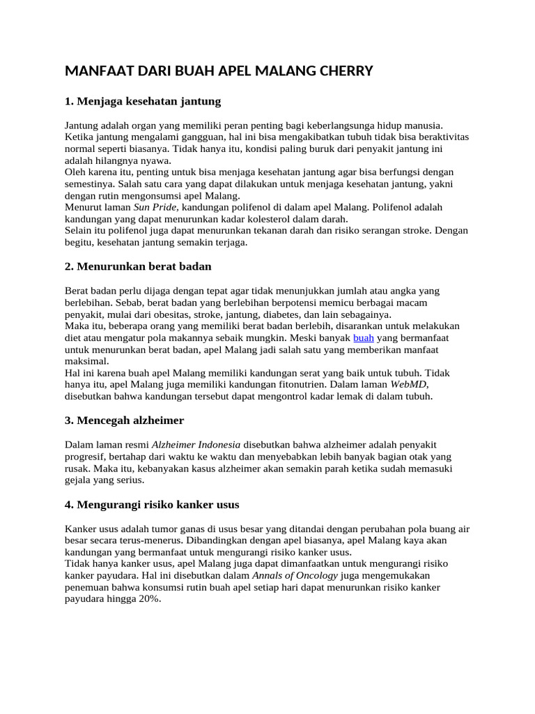 MANFAAT DARI BUAH APEL MALANG CHERRY & MANALAGI CHERRY | PDF