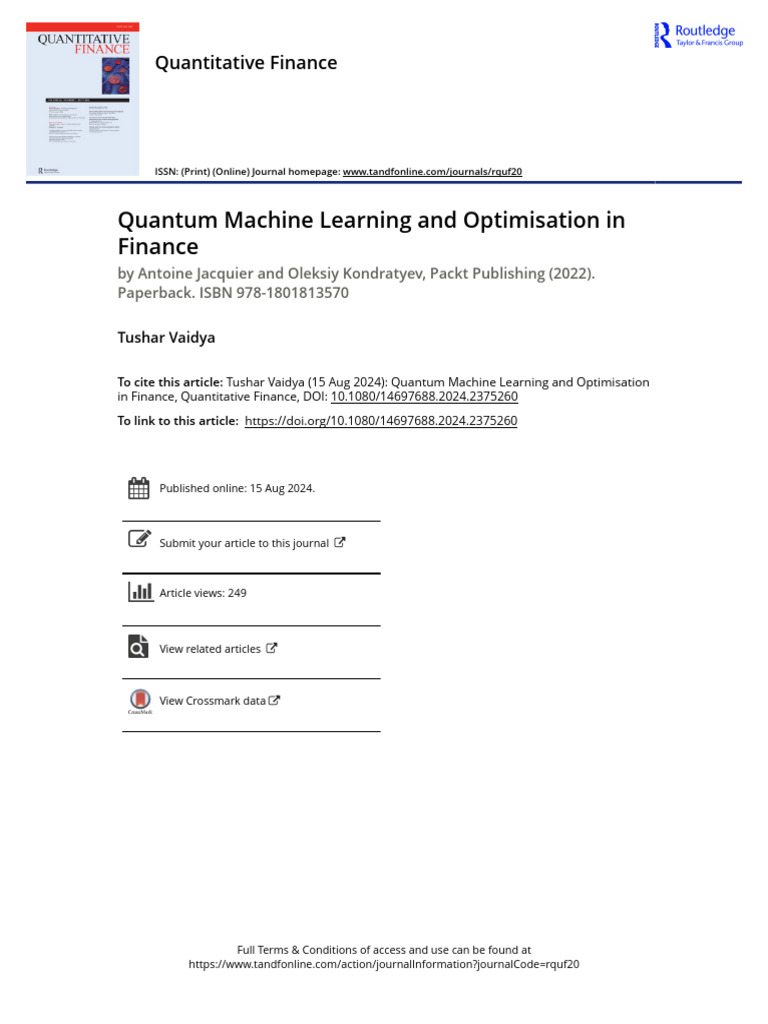 Quantum Machine Learning and Optimisation in Finance | PDF | Quantum ...
