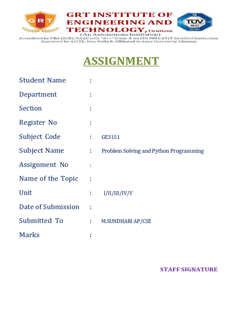 Assignment Front Page | PDF