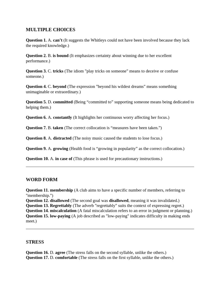 Multiple Choices | PDF | Stress (Linguistics) | Linguistics