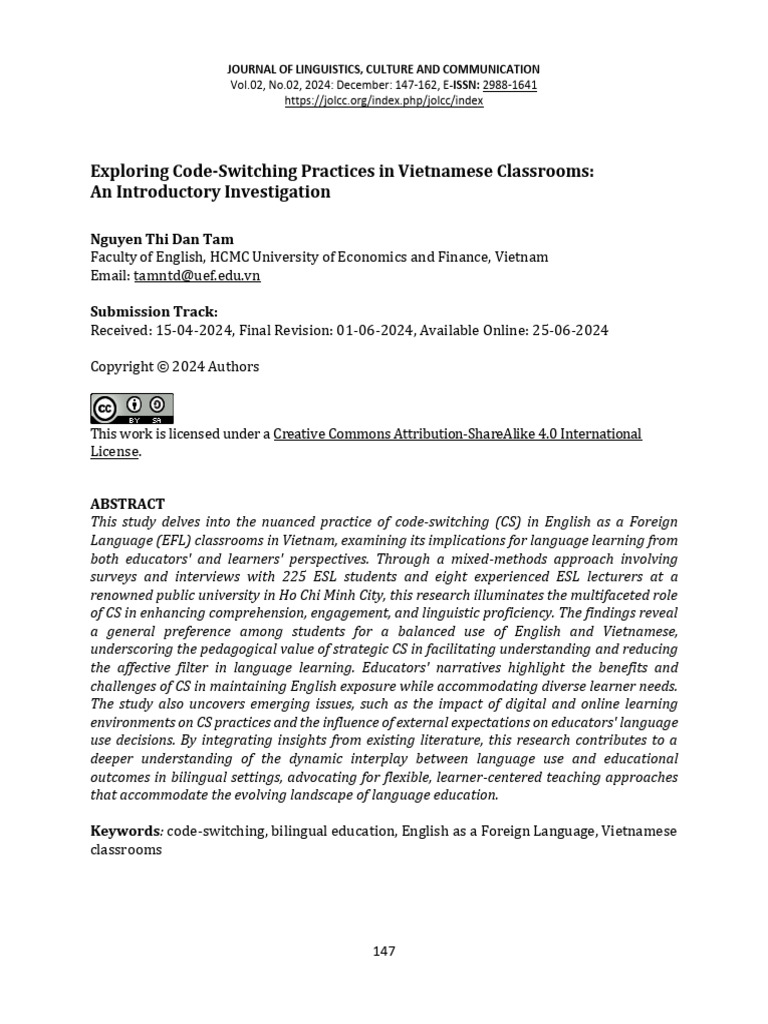 Exploring Code-Switching Practices in Vietnamese C | PDF | English As A Second Or Foreign ...