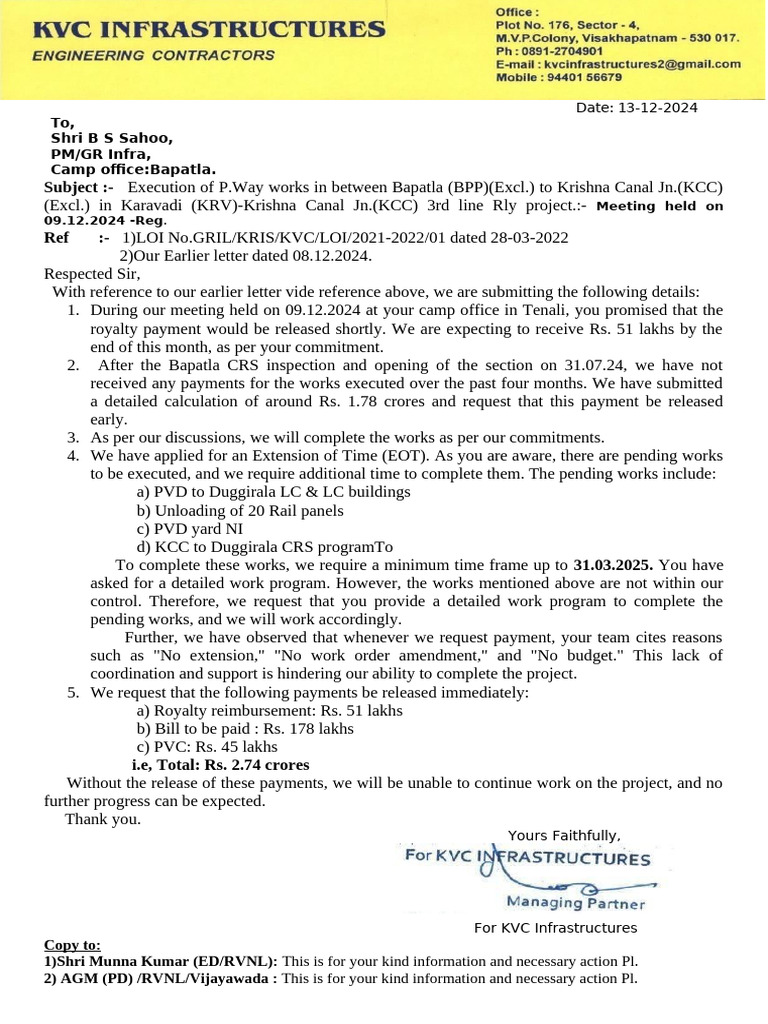 Letter to G.R. Infra 12.12.2024 | PDF