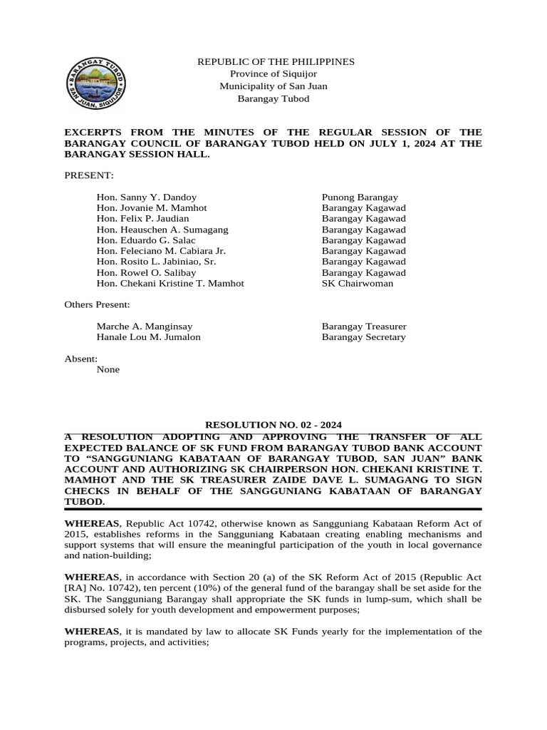 SK Fund Transfer Resolution 2024 | PDF