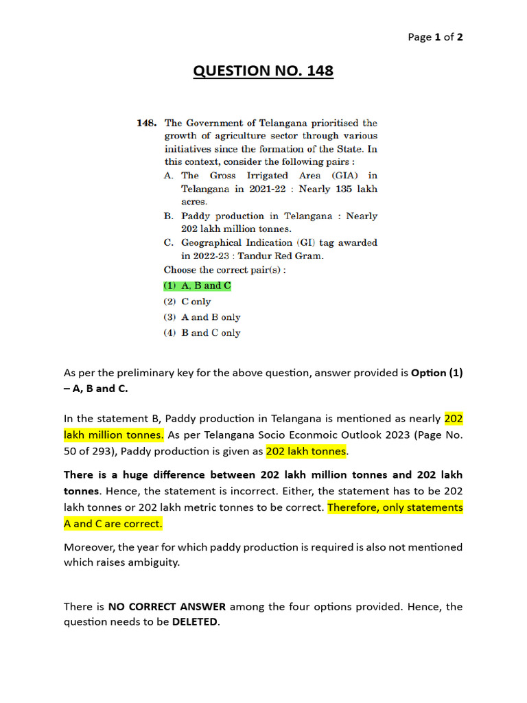 Q-148, Paper-1 _ Objection (2) | PDF